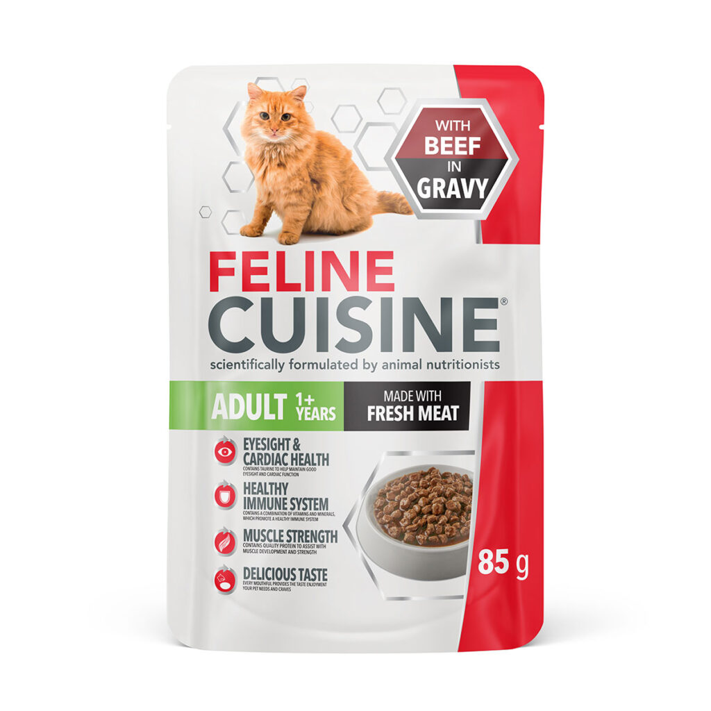 Feline Cuisine Cat Food Beef in Gravy – 85g Pouch | Feline Cuisine ...